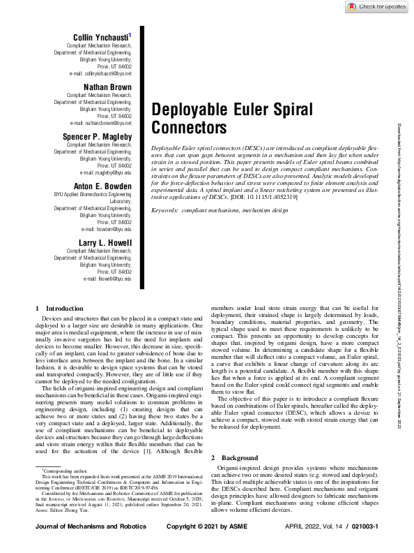 (PDF) Deployable Euler Spiral Connectors