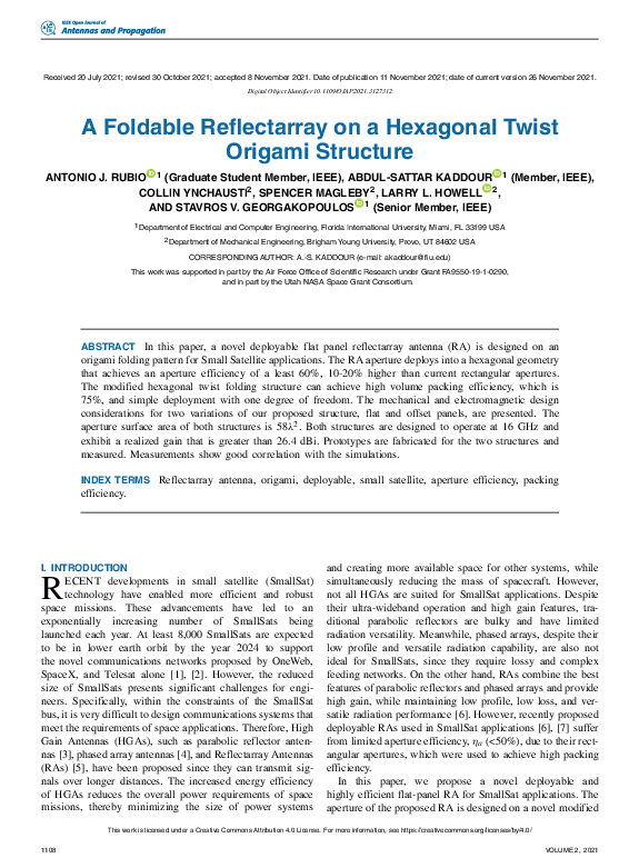 (PDF) A Foldable Reflectarray on a Hexagonal Twist Origami Structure