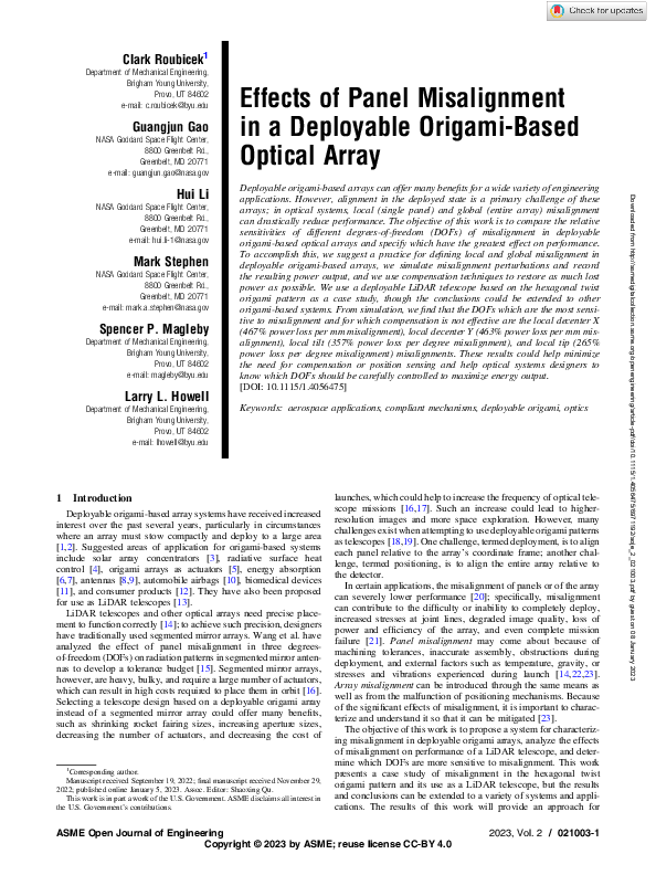 (PDF) Effects of Panel Misalignment in a Deployable Origami-Based ...