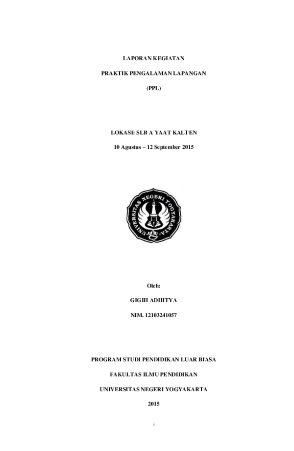 (PDF) LAPORAN KEGIATAN PRAKTIK PENGALAMAN LAPANGAN (PPL) LOKASI: SLB A ...