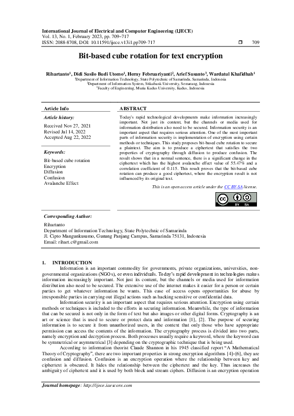 Pdf Bit Based Cube Rotation For Text Encryption