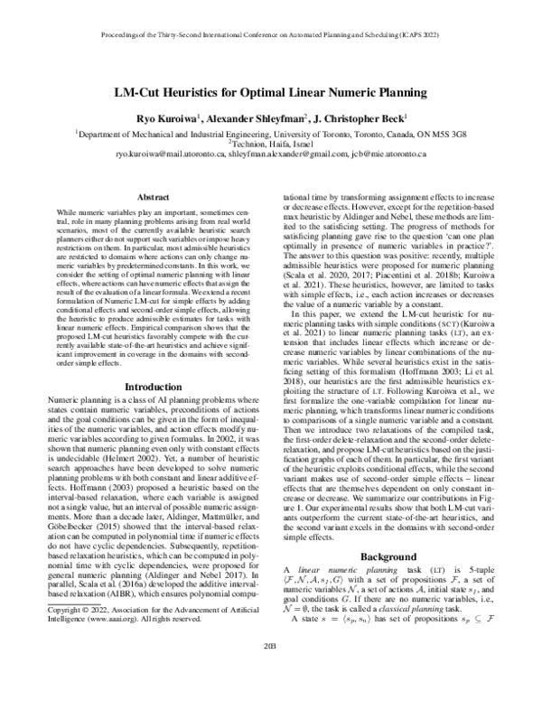 (PDF) LM-Cut Heuristics for Optimal Linear Numeric Planning