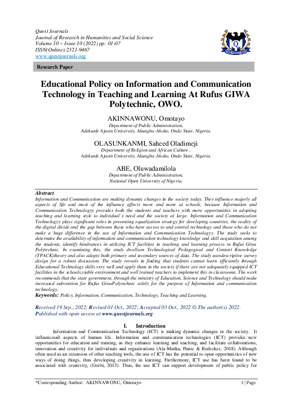 (PDF) Educational Policy on Information and Communication Technology in ...