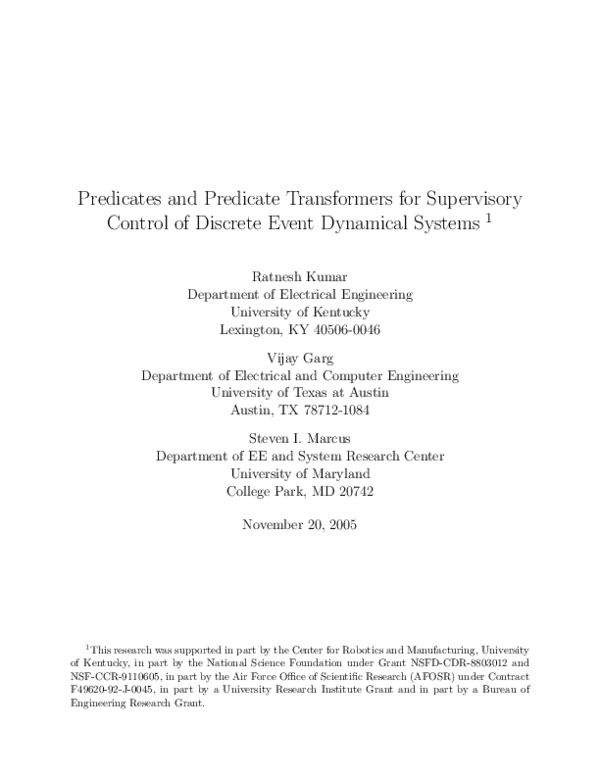(PDF) Using predicate transformers for supervisory control