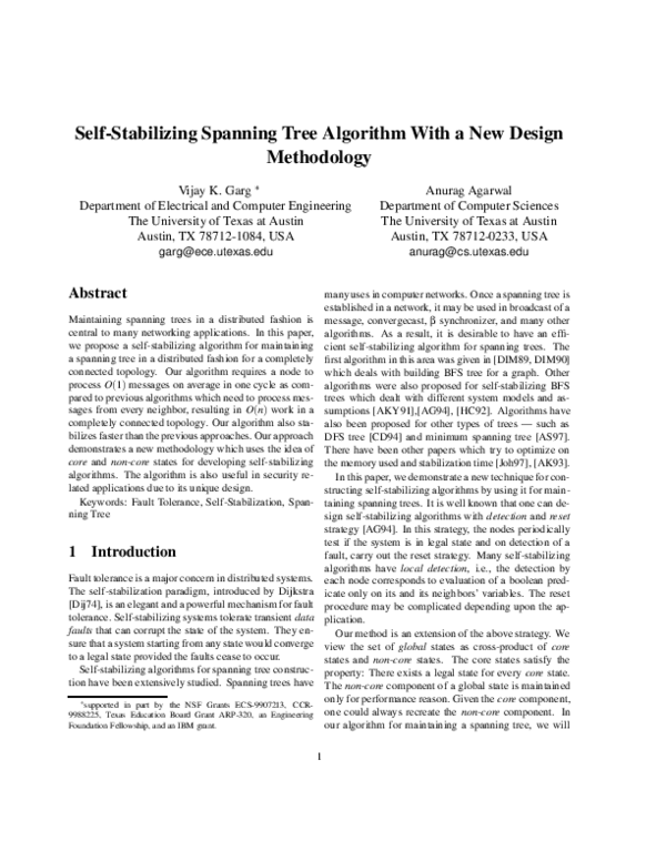 (PDF) Self-stabilizing spanning tree algorithm with a new design methodology