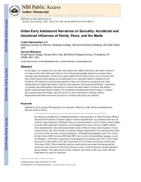 (PDF) Urban Early Adolescent Narratives on Sexuality: Accidental and ...