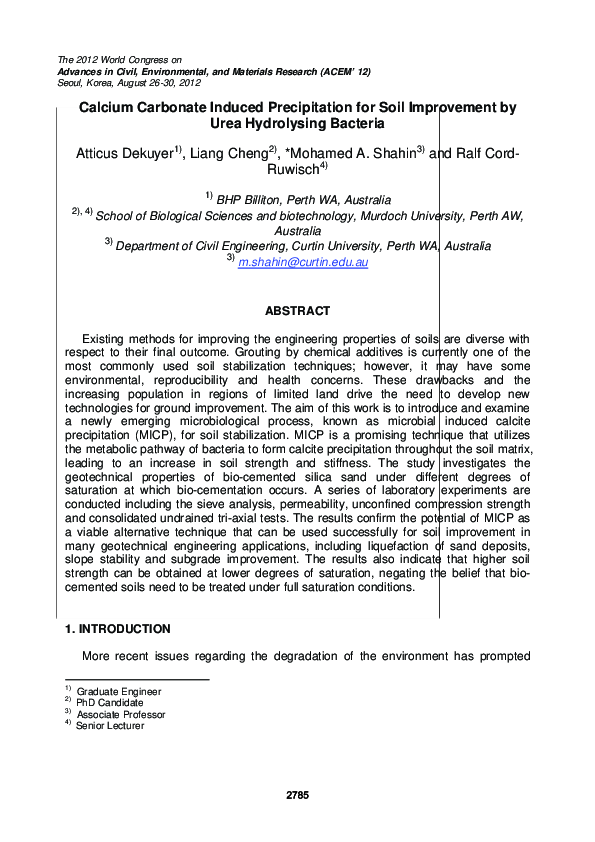 (PDF) Calcium carbonate induced precipitation for soil improvement by ...