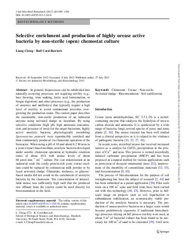 (PDF) Selective enrichment and production of highly urease active ...