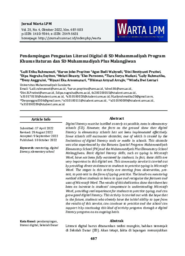 (PDF) Pendampingan Penguatan Literasi Digital di SD Muhammadiyah Program Khusus Baturan dan SD ...