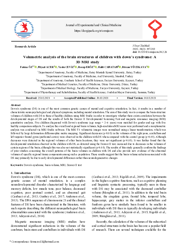 (PDF) Volumetric analysis of the brain structures of children with down ...