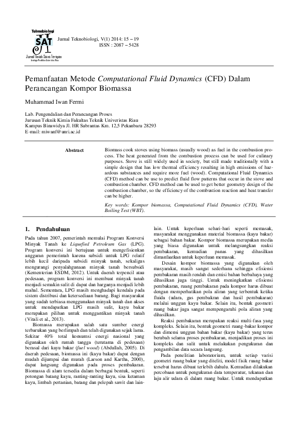 Pdf Pemanfaatan Metode Computational Fluid Dynamics Cfd Dalam Perancangan Kompor Biomassa