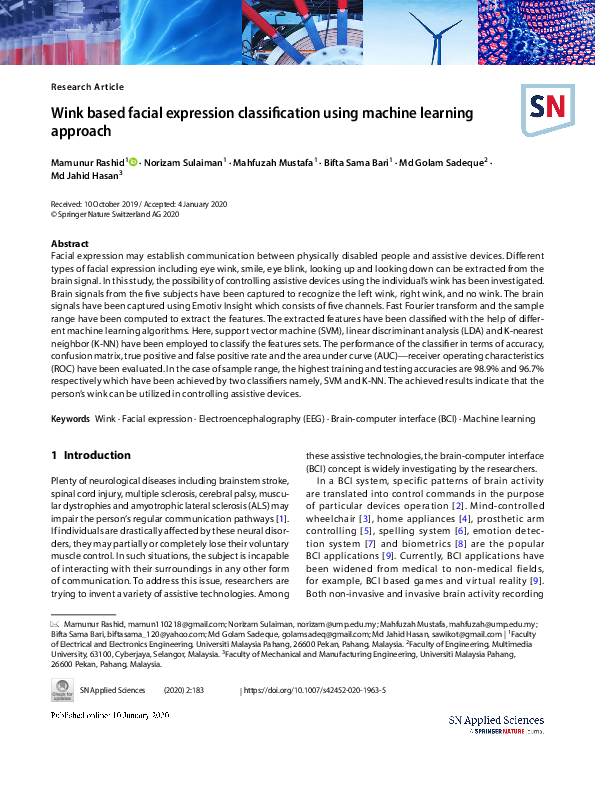 (PDF) Wink based facial expression classification using machine learning approach