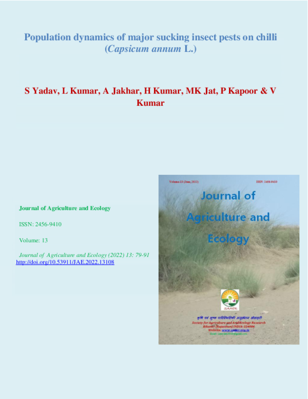 Pdf Population Dynamics Of Major Sucking Insect Pests On Chilli Capsicum Annum L Anil