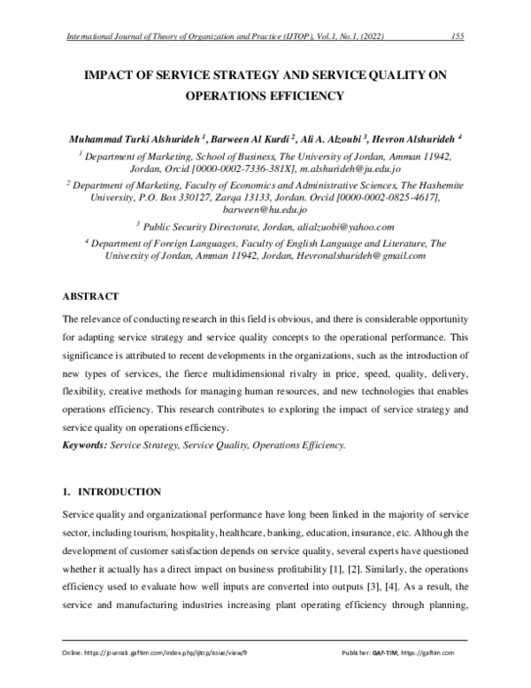(PDF) Impact of Service Strategy and Service Quality on Operations ...