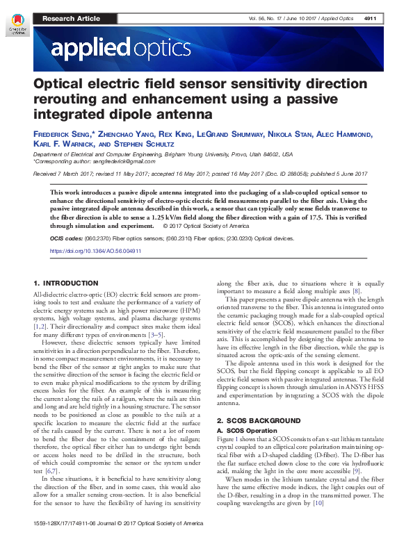 (PDF) Optical electric field sensor sensitivity direction rerouting and ...
