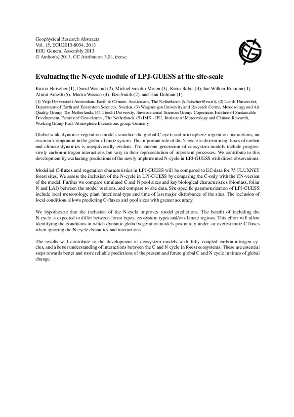 (PDF) Evaluating the N-cycle module of LPJ-GUESS at the site-scale