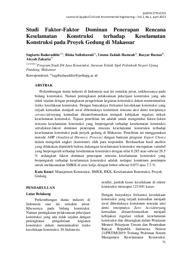 (PDF) Studi Faktor-Faktor Dominan Penerapan Rencana Keselamatan ...