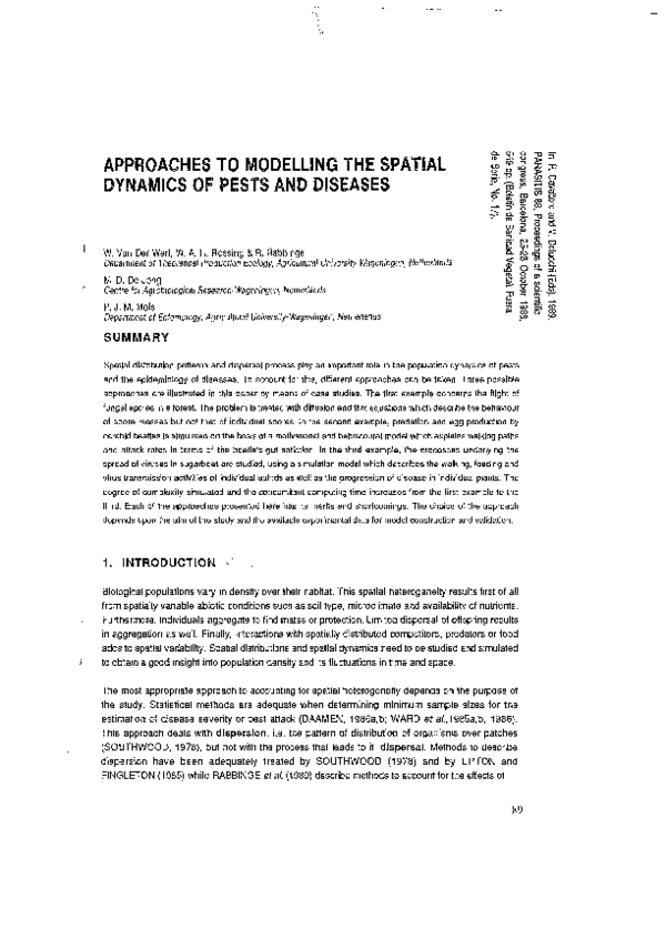 (PDF) Approaches to modelling the spatial dynamics of pests and diseases