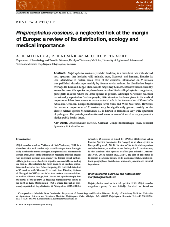 (PDF) Rhipicephalus rossicus, a neglected tick at the margin of Europe ...