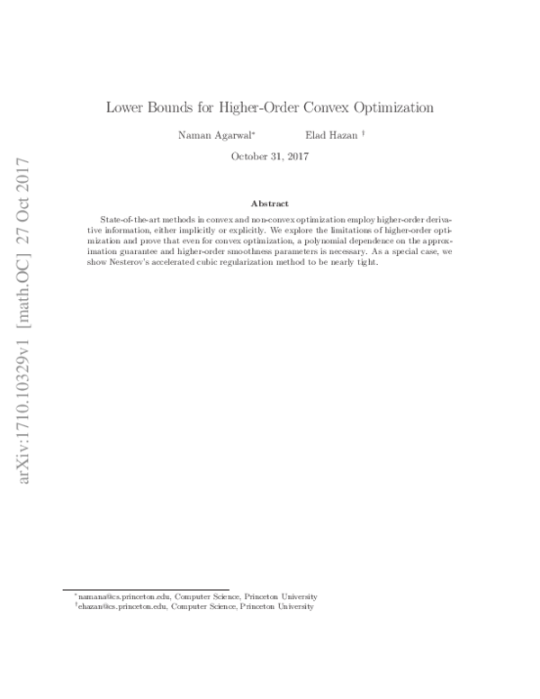 Pdf Lower Bounds For Higher Order Convex Optimization