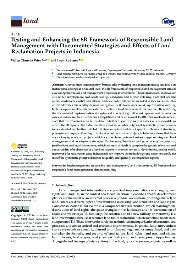 (PDF) Testing and Enhancing the 8R Framework of Responsible Land ...