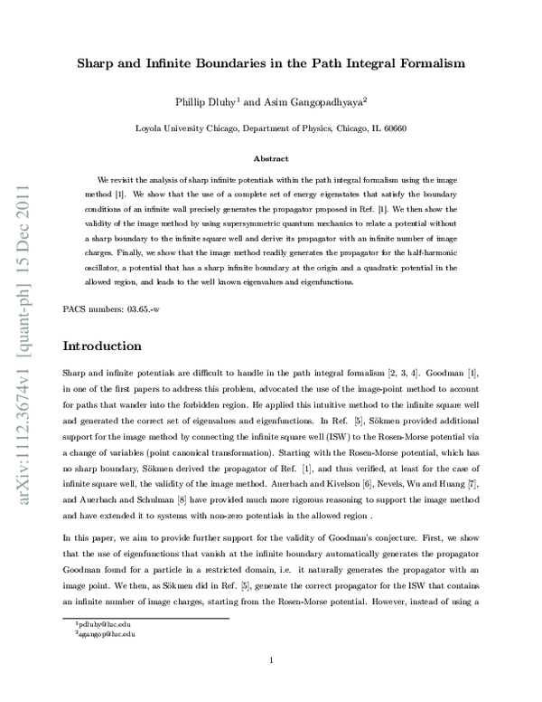 Pdf Sharp And Infinite Boundaries In The Path Integral Formalism