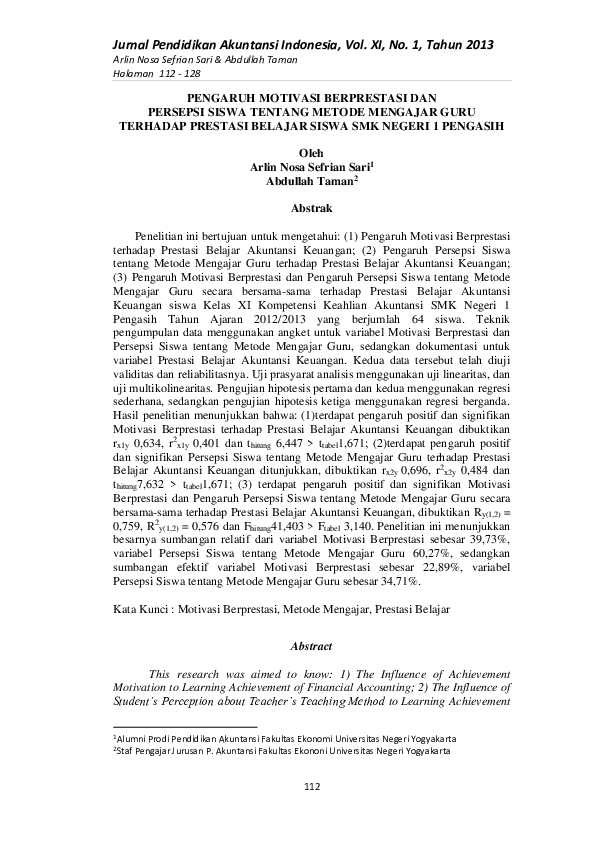 (PDF) Pengaruh Motivasi Berprestasi Dan Persepsi Siswa Tentang Metode Mengajar Guru Terhadap ...