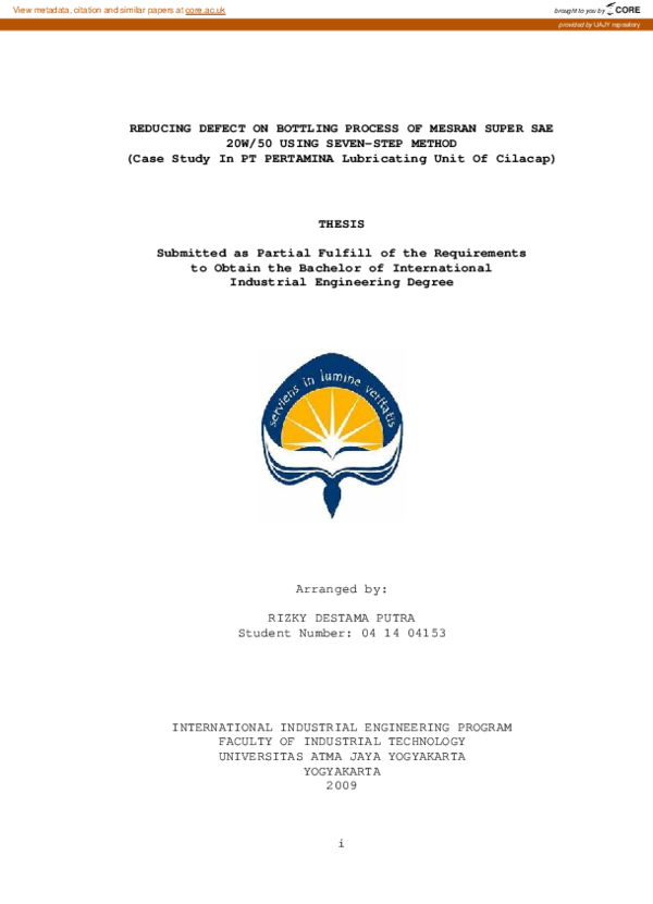 (PDF) REDUCING DEFECT ON BOTTLING PROCESS OF MESRAN SUPER SAE20W/50 ...