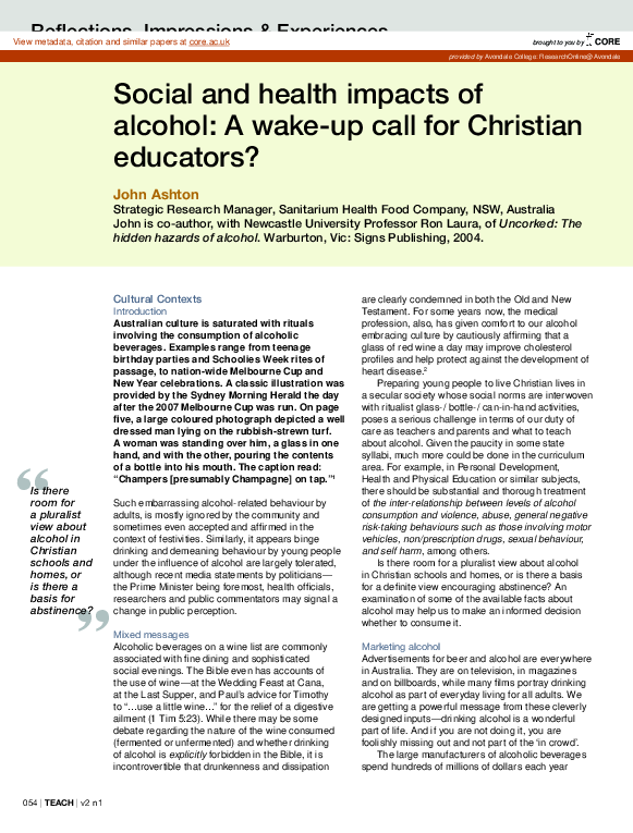 (PDF) Social and Health Impacts of Alcohol: A Wake-up Call for ...