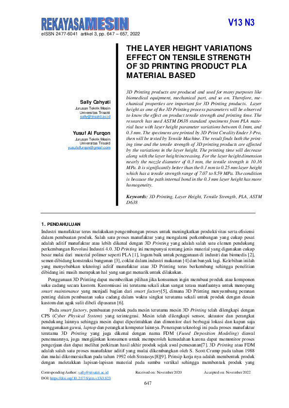 (PDF) The Layer Height Variations Effect on Tensile Strength of 3D Printing Product Pla Material ...