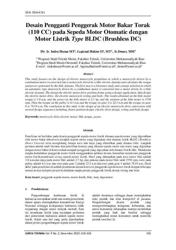 (PDF) Desain Pengganti Penggerak Motor Bakar Torak (110 CC) pada Sepeda ...