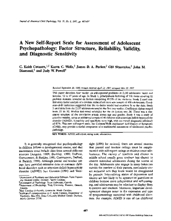 Pdf A New Self Report Scale For Assessment Of Adolescent