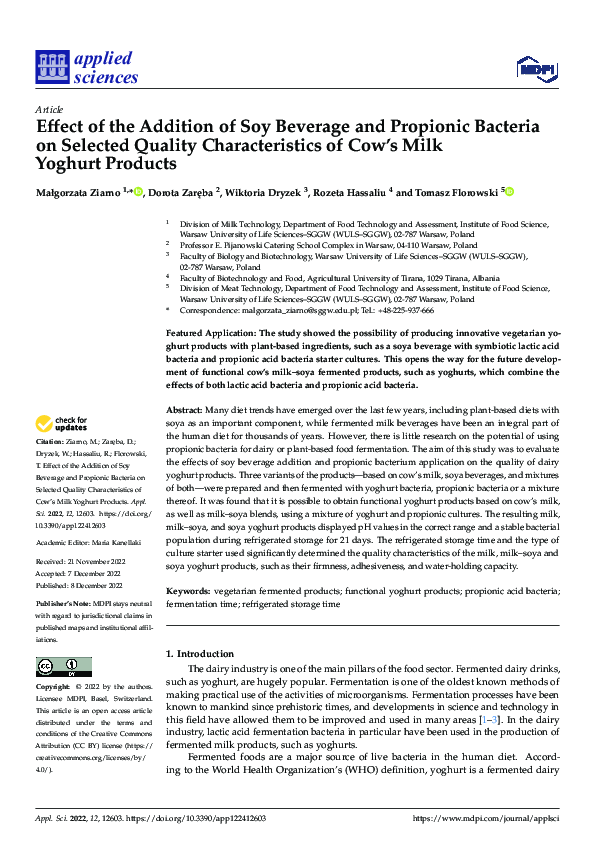 (PDF) Effect of the Addition of Soy Beverage and Propionic Bacteria on ...