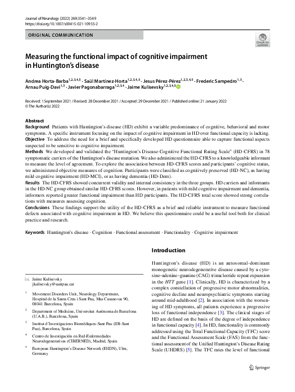 (PDF) Measuring the functional impact of cognitive impairment in ...