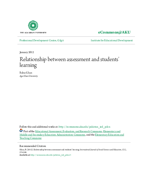 (PDF) Relationship between assessment and students learning