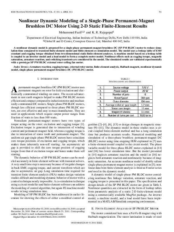 Pdf Nonlinear Dynamic Modeling Of A Single Phase Permanent Magnet