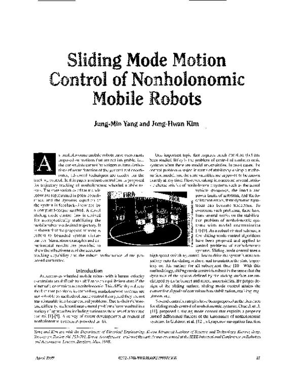 Pdf Sliding Mode Motion Control Of Nonholonomic Mobile Robots