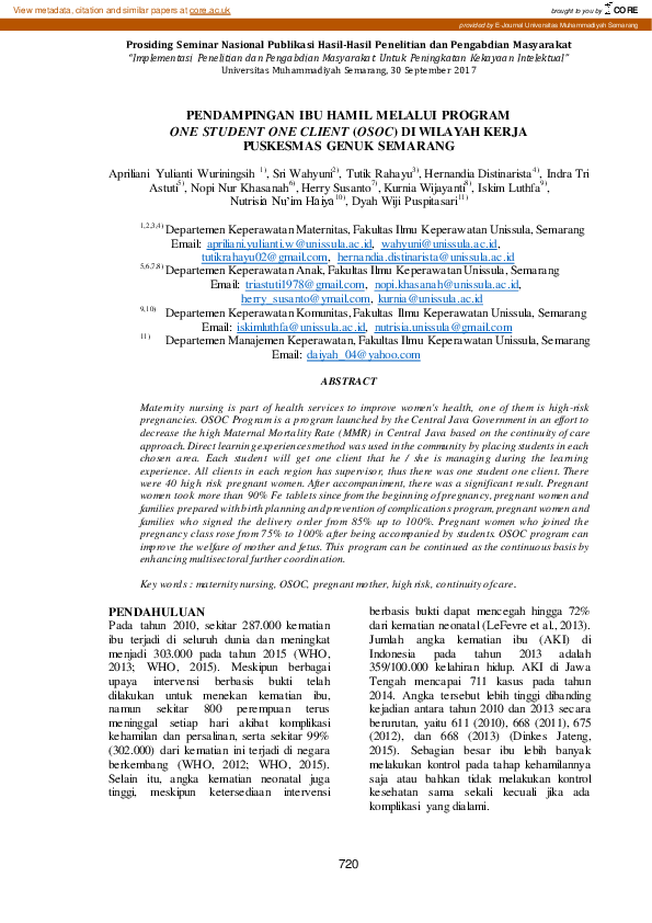 (PDF) Pendampingan Ibu Hamil Melalui Program One Student One Client ...