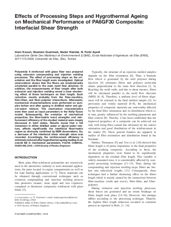 (PDF) Effects of processing steps and hygrothermal ageing on mechanical ...