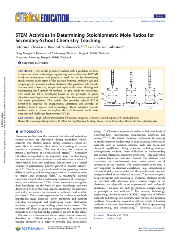 (PDF) STEM Activities in Determining Stoichiometric Mole Ratios for ...