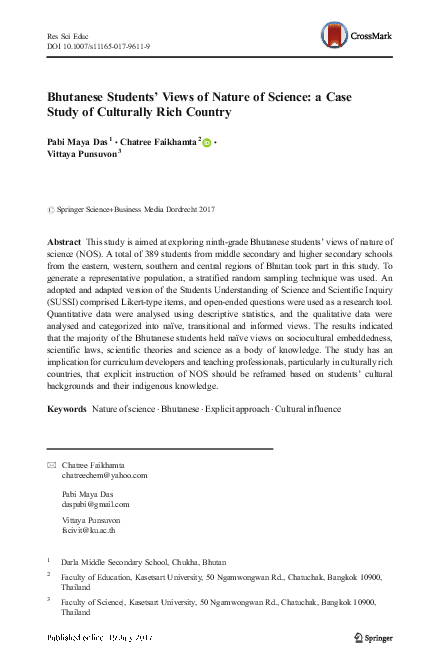 (PDF) Bhutanese Students’ Views of Nature of Science: a Case Study of Culturally Rich Country