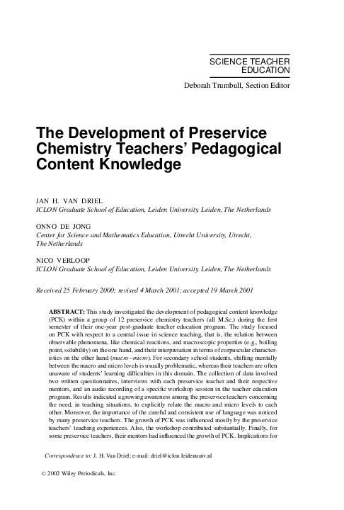 (PDF) The development of preservice chemistry teachers' pedagogical content knowledge