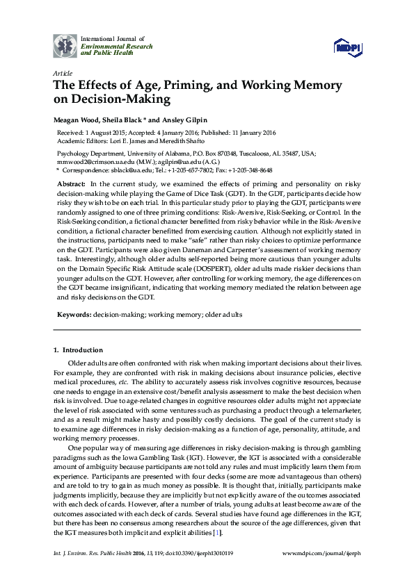 (PDF) The Effects of Age, Priming, and Working Memory on Decision-Making