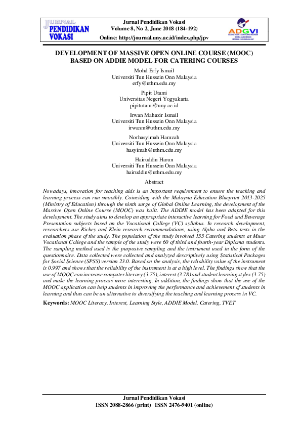 (PDF) Development of massive open online course (MOOC) based on addie ...