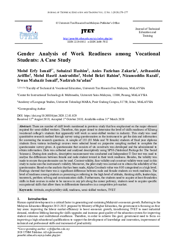 (PDF) Gender analysis of work readiness among vocational students: a ...