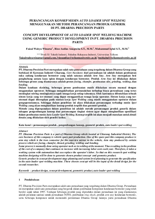 (PDF) Perancangan Konsep Mesin Auto Loader Spot Welding Menggunakan ...