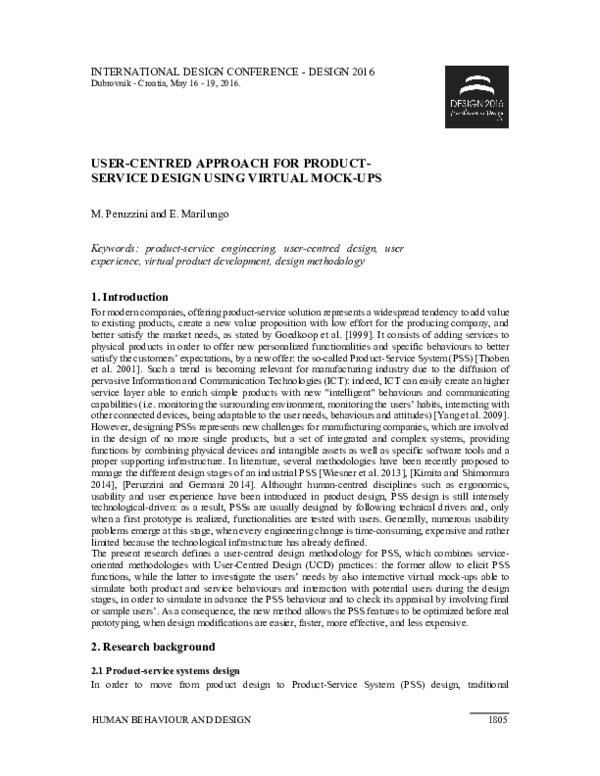 (PDF) User-centred approach for product-service design using virtual mock-ups