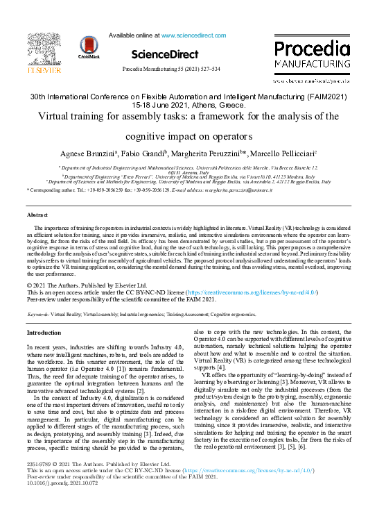 (PDF) Virtual training for assembly tasks: a framework for the analysis of the cognitive impact ...