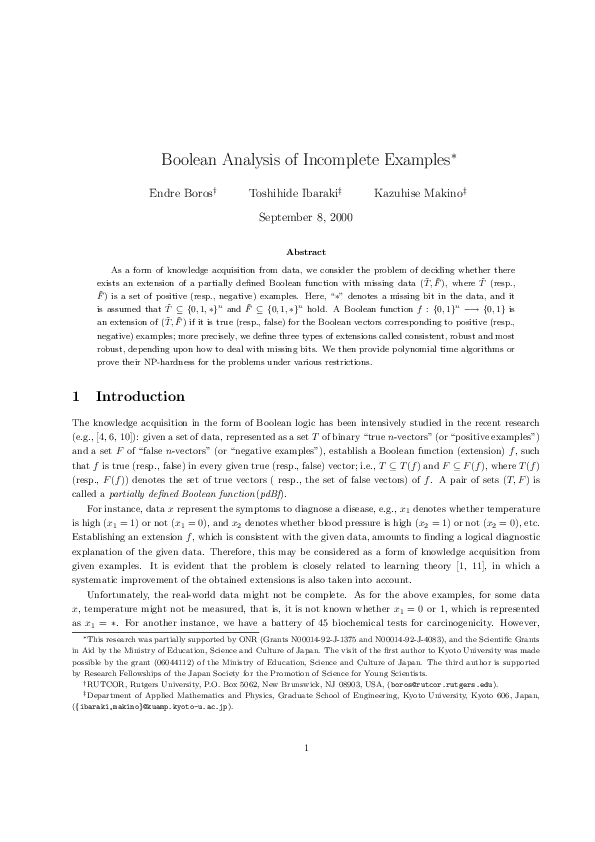 Pdf Boolean Analysis Of Incomplete Examples