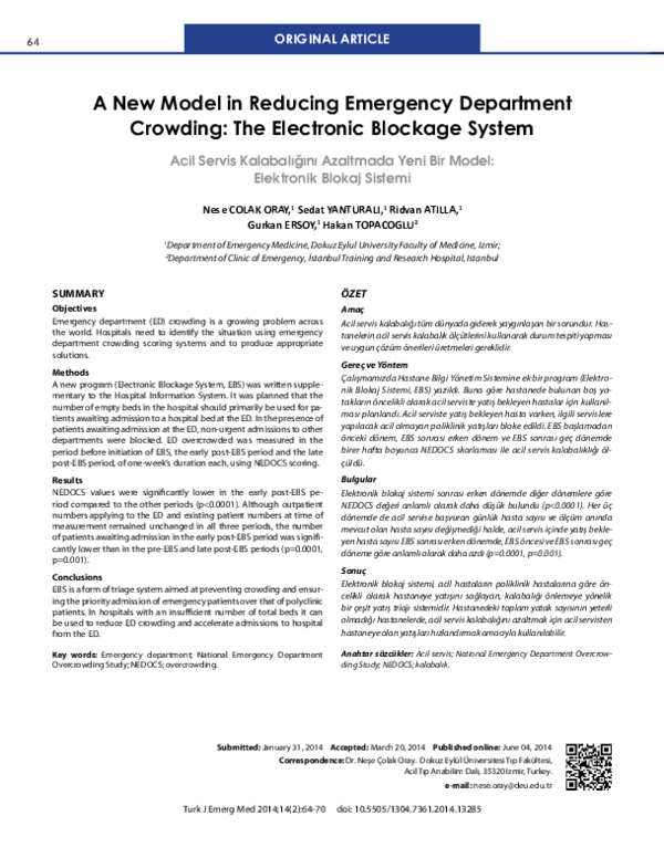 (PDF) A New Model in Reducing Emergency Department Crowding: The ...